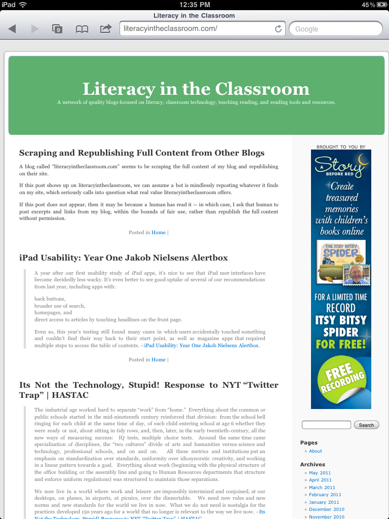 "A Story Before Bed" Publisher Seems to be Scraping and Republishing My ...