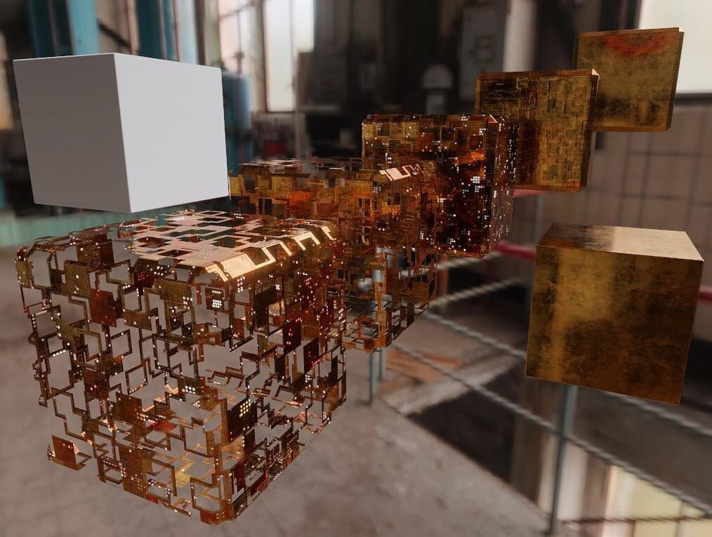 Techno-greebles. Geometrically these are identical plain cubes, with ...